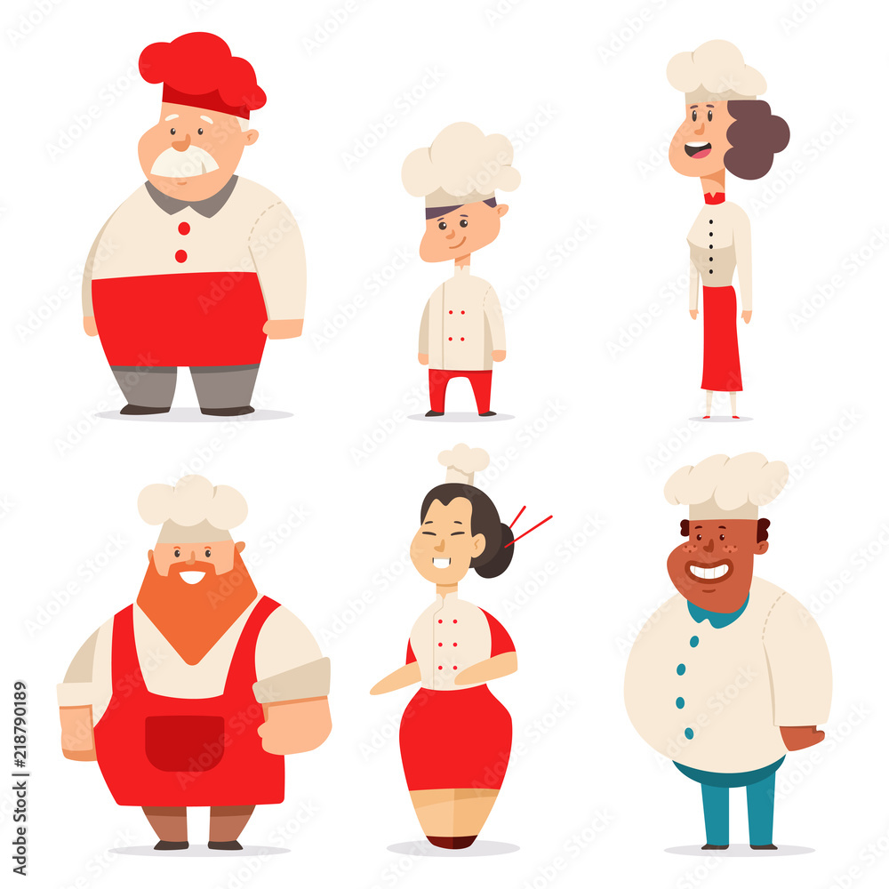 Cute chef men, women and children of different nationalities and ages ...