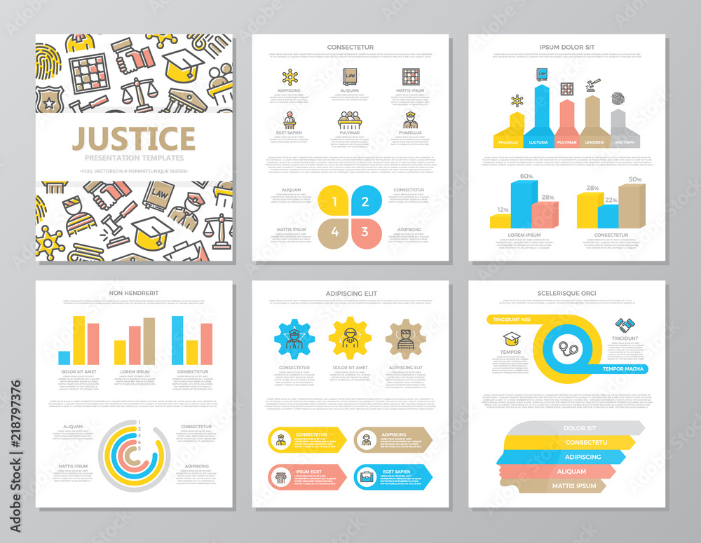 Set of colored crime, law, police and justice elements for multipurpose ...