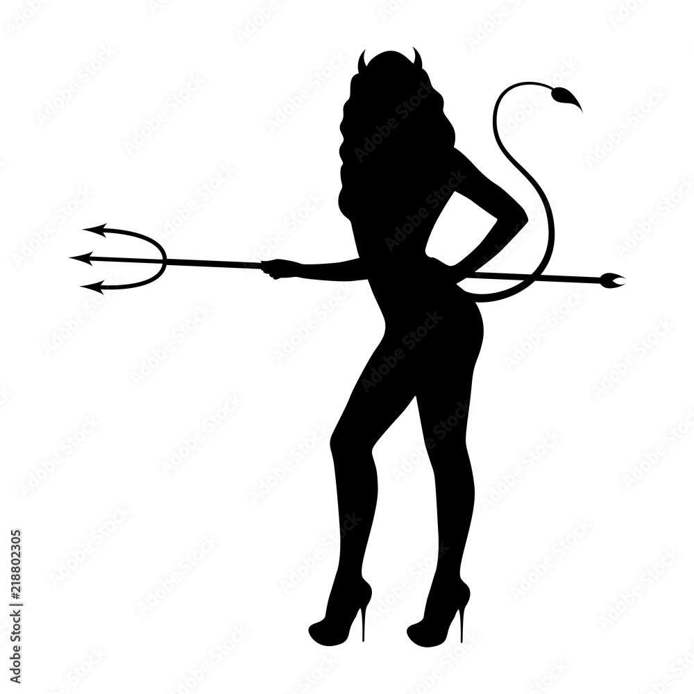 Vector Illustration Black Silhouette Devil Girl Stock Vector Adobe Stock