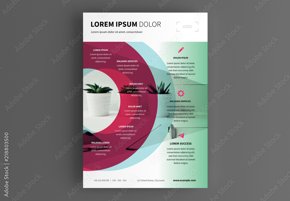 Business Flyer Layout with Circular Color Photo Overlays Stock Template ...