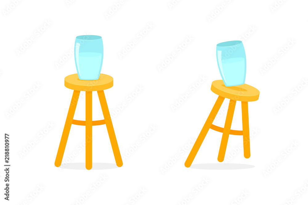 Balanced and unbalanced three legged stool Stock Vector | Adobe Stock