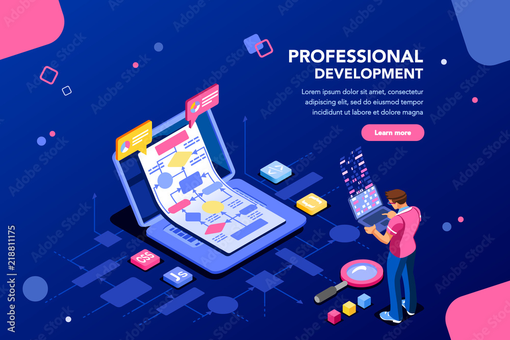 Programmer person and interactive technical software. Professional code ...