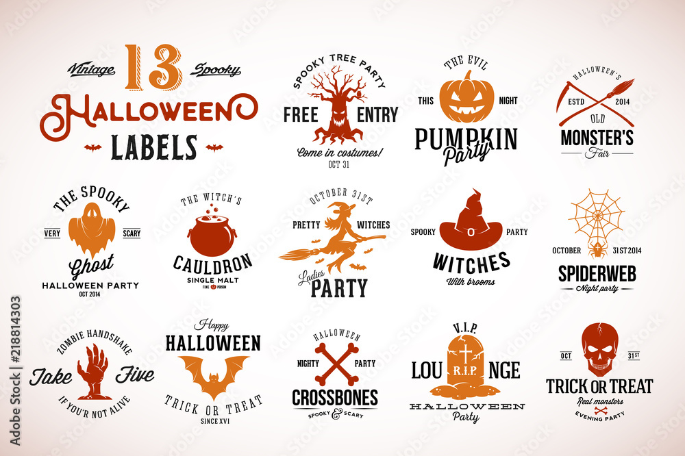 Thirteen Spooky Vintage Halloween Vector Badges, Labels or Logo ...