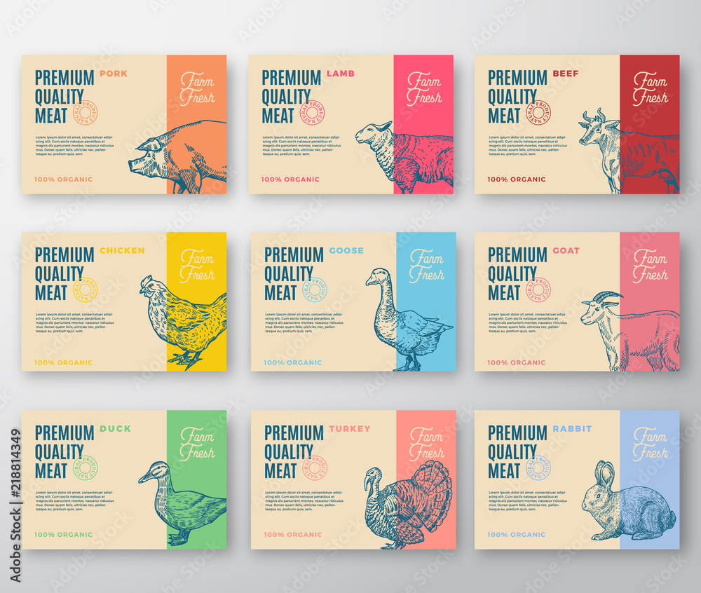 Premium Quality Meat and Poultry Labels Bigger Set. Abstract Vector ...