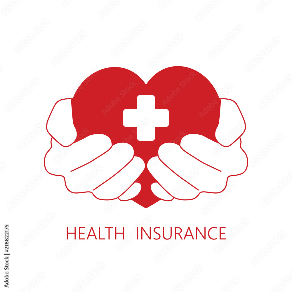 Health insurance icon logo vector graphic design. Hands and red cross ...