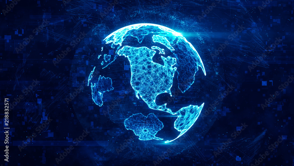 Digital globe made of plexus bright glowing lines. Detailed virtual ...