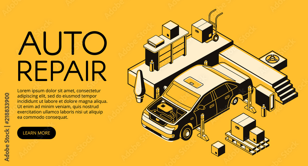 Auto repair vector illustration of car service advertisement poster ...