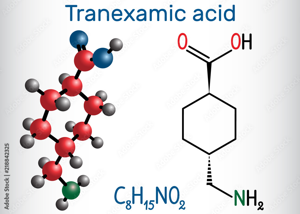 Tranexamic acid (TXA) drug molecule, is used for preventing excessive ...