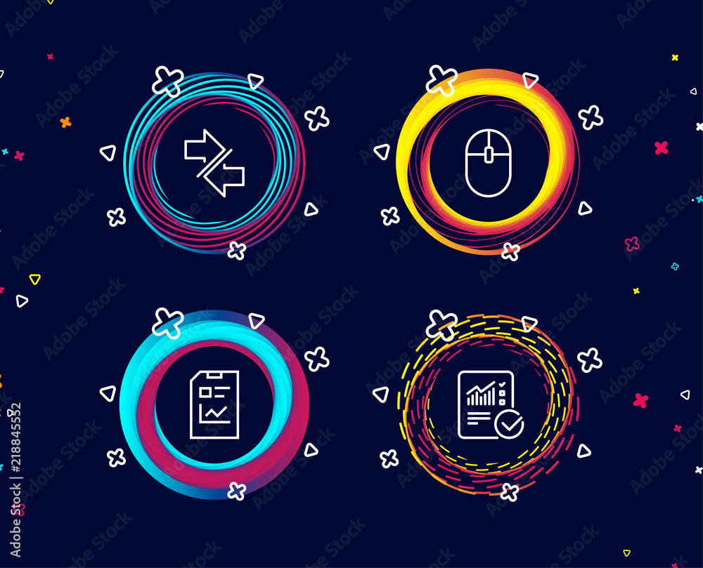 Set of Synchronize, Report document and Computer mouse icons. Checked calculation sign ...