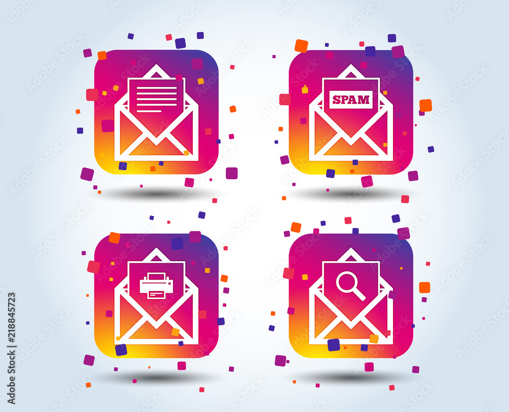 Mail envelope icons. Print message document symbol. Post office letter ...