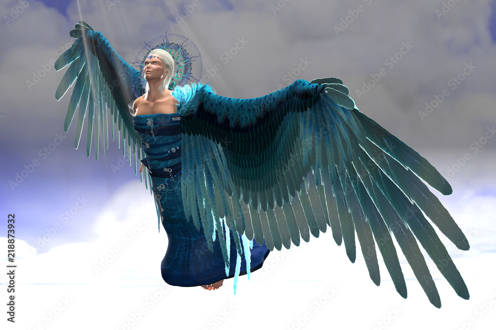 Angel Michael in Flight - Rays of sunlight shine down on archangel ...