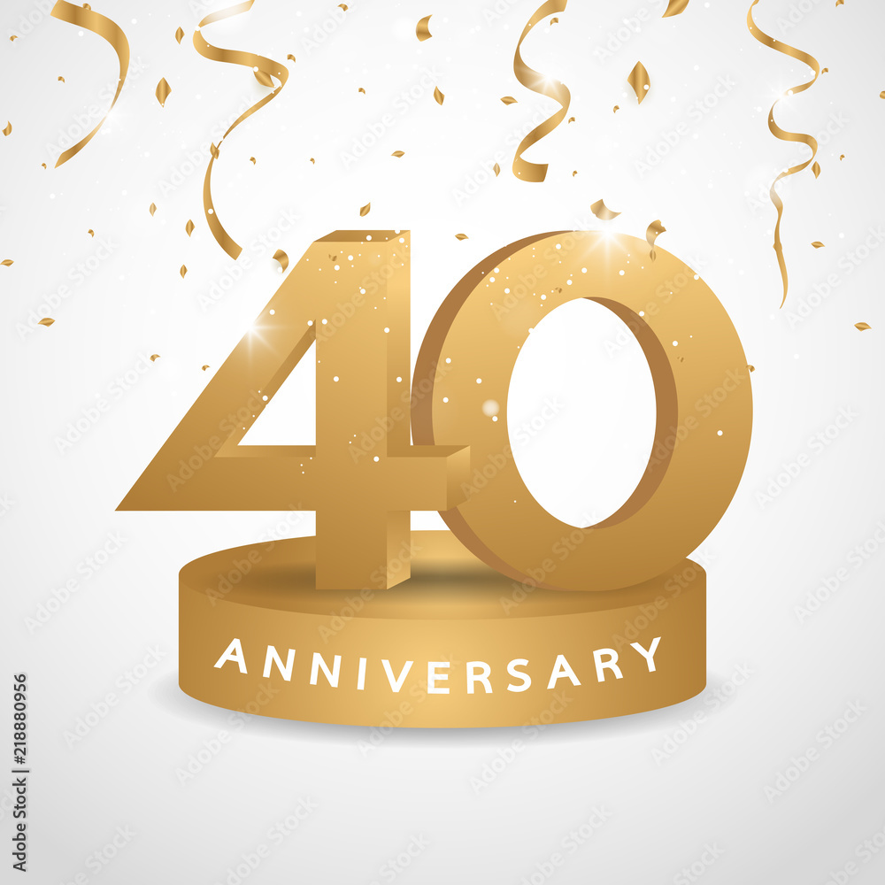 40 years gold anniversary logo with golden confetti, fourty year ...