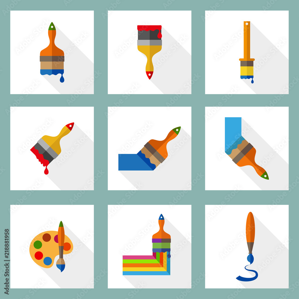 paint brush icon, set of artist's tool, brush logo, painting equipment ...