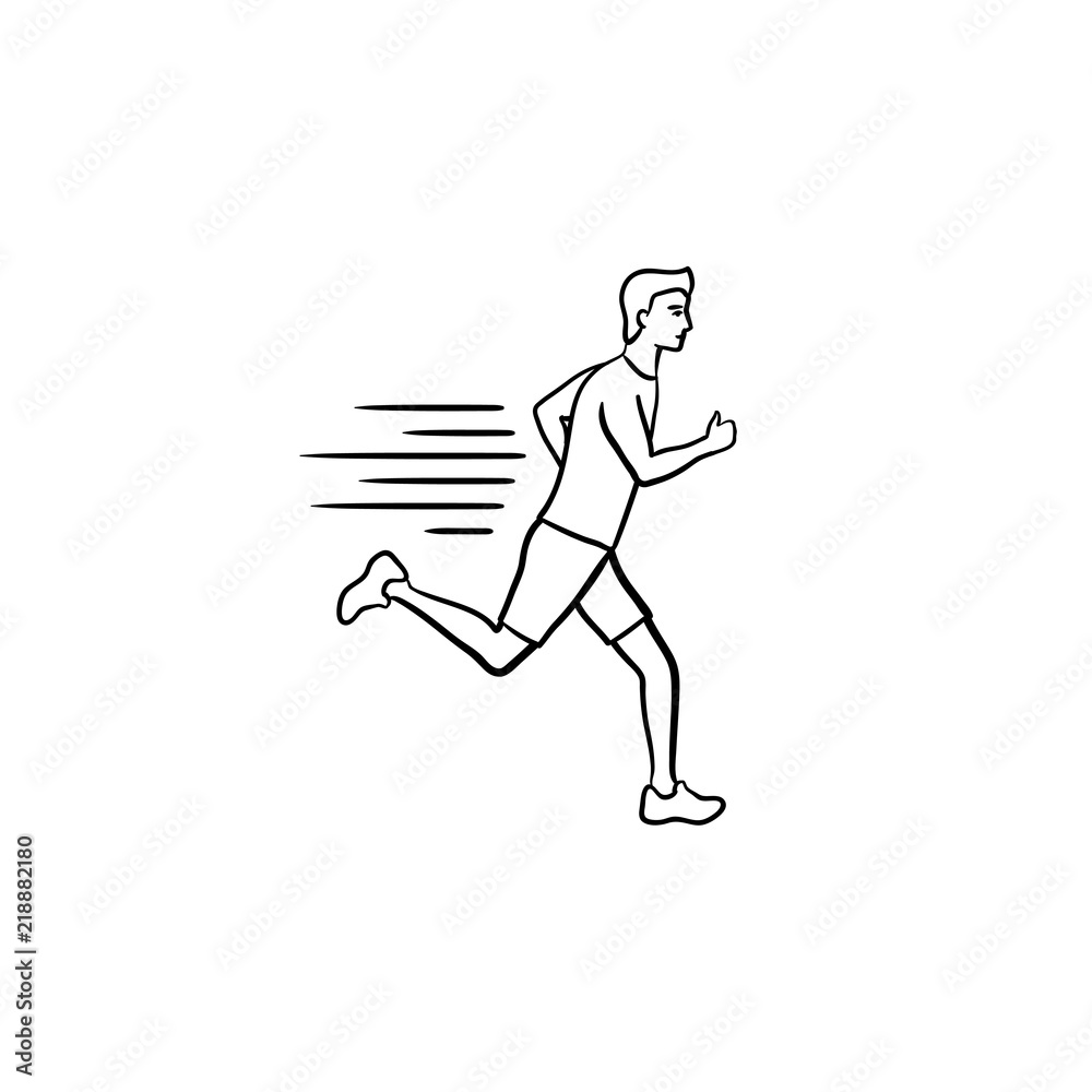 Running man hand drawn outline doodle icon. Marathon run, health and ...