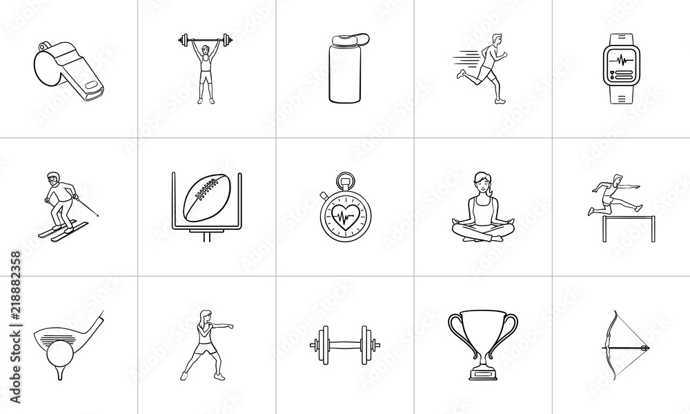 Sport and competition hand drawn outline doodle icon set. Outline ...