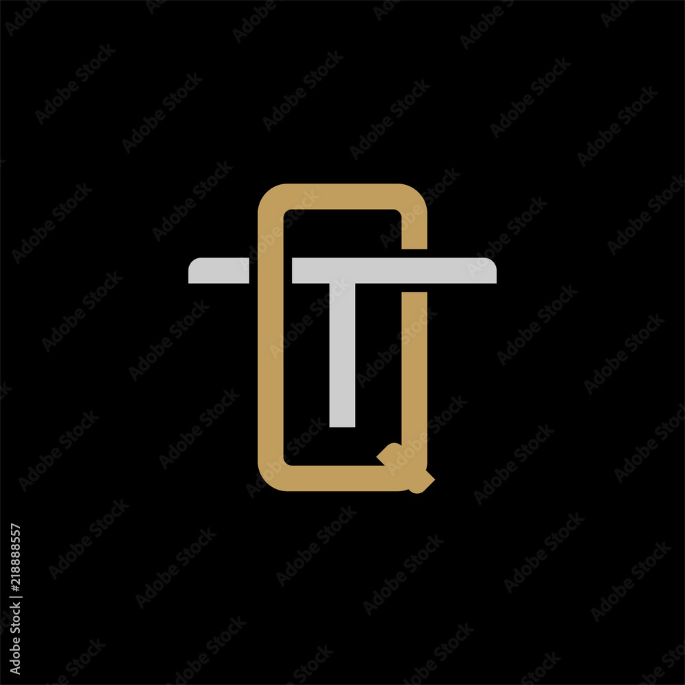 Initial letter T and Q, TQ, QT, overlapping interlock logo, monogram line art style, silver gold ...