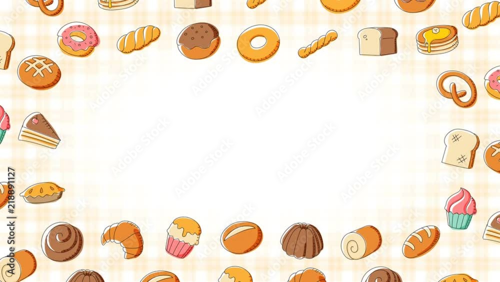 Bakery moving swirl frame pattern background cartoon hand drawing ...