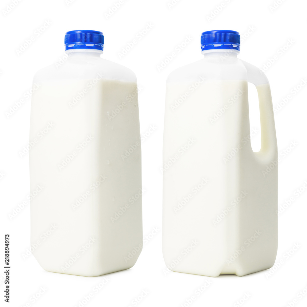 Fresh milk bottles in liter container isolated on white background ...