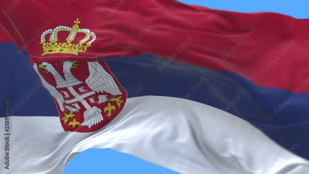 4k seamless Close up of Serbia flag waving in wind.A fully digital ...