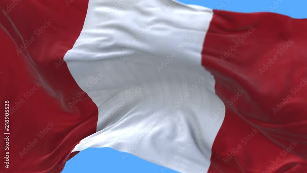 4k seamless Close up of Peru flag waving in wind.A fully digital ...