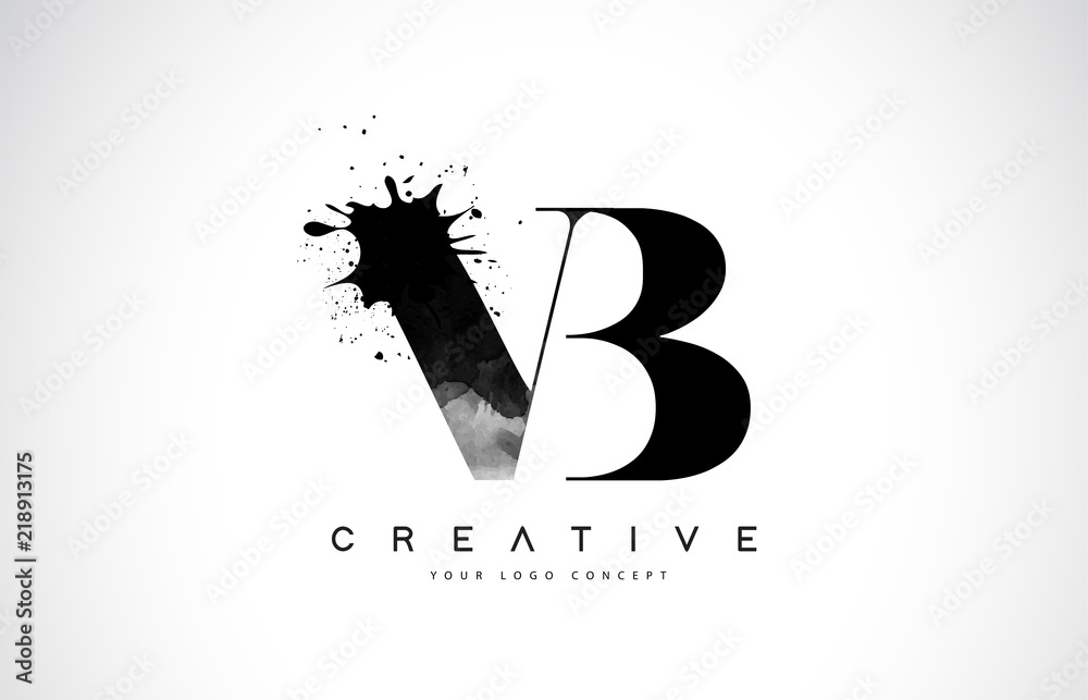 VB V B Letter Logo Design with Black Ink Watercolor Splash Spill Vector ...