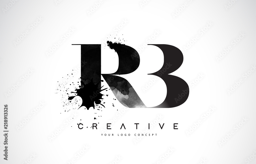 RB R B Letter Logo Design with Black Ink Watercolor Splash Spill Vector ...