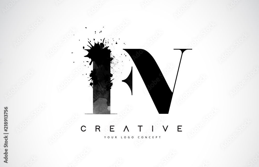FV F V Letter Logo Design with Black Ink Watercolor Splash Spill Vector ...