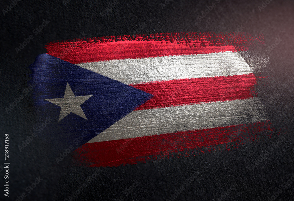Puerto Rico Flag Made of Metallic Brush Paint on Grunge Dark Wall Stock ...