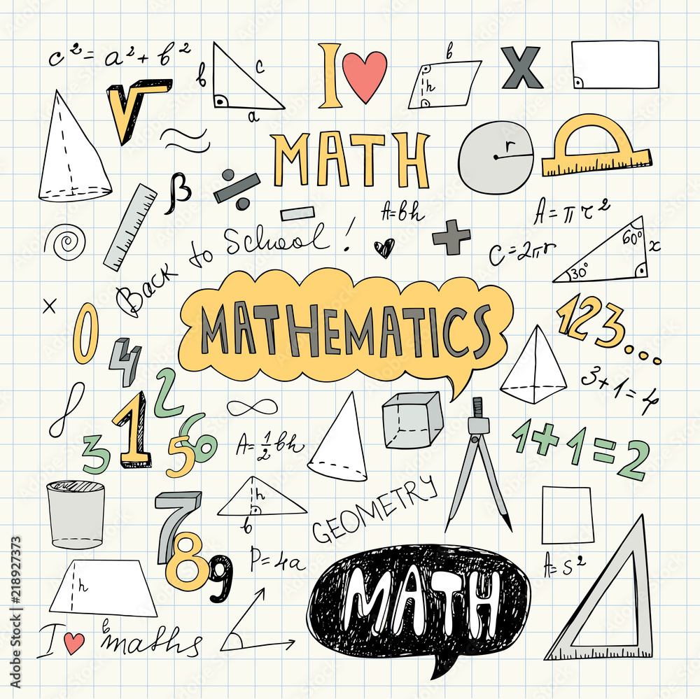 Hand Drawn Mathematical Doodle Handwriting Elements. School Education ...