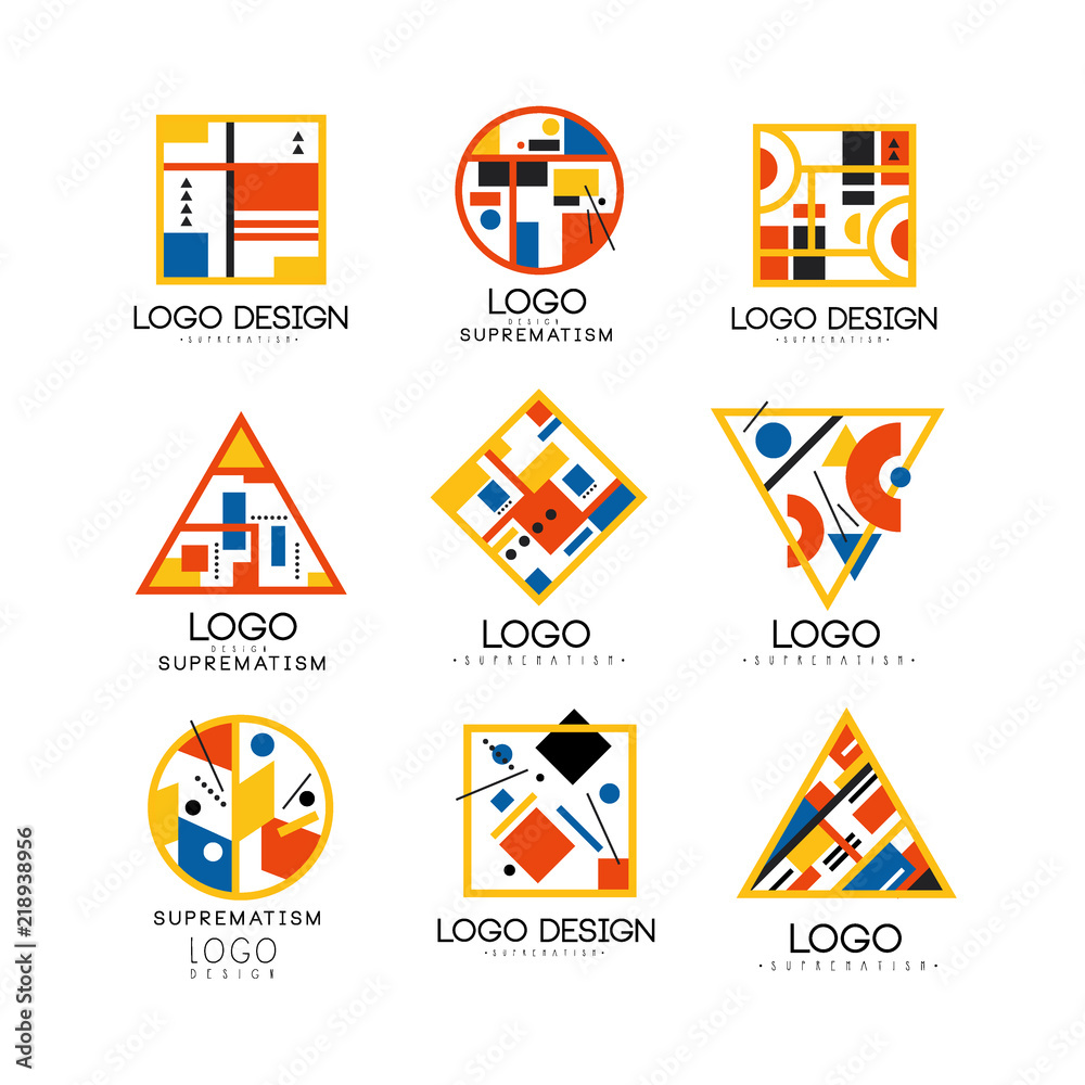 Suprematism logo design set, abstract creative geometric templates can ...
