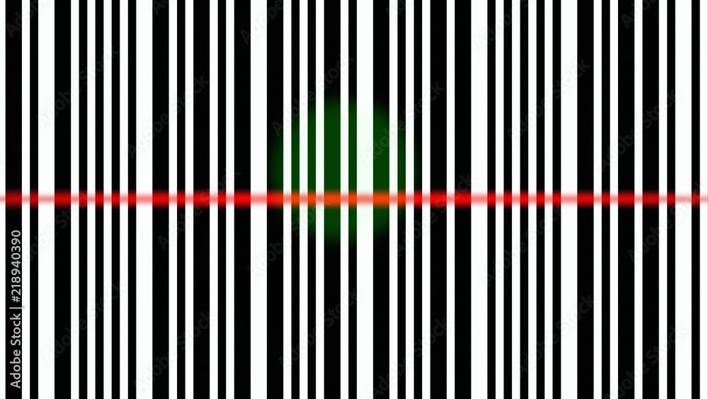 Detailed scanning of a barcode in slow motion, the red scanline light ...