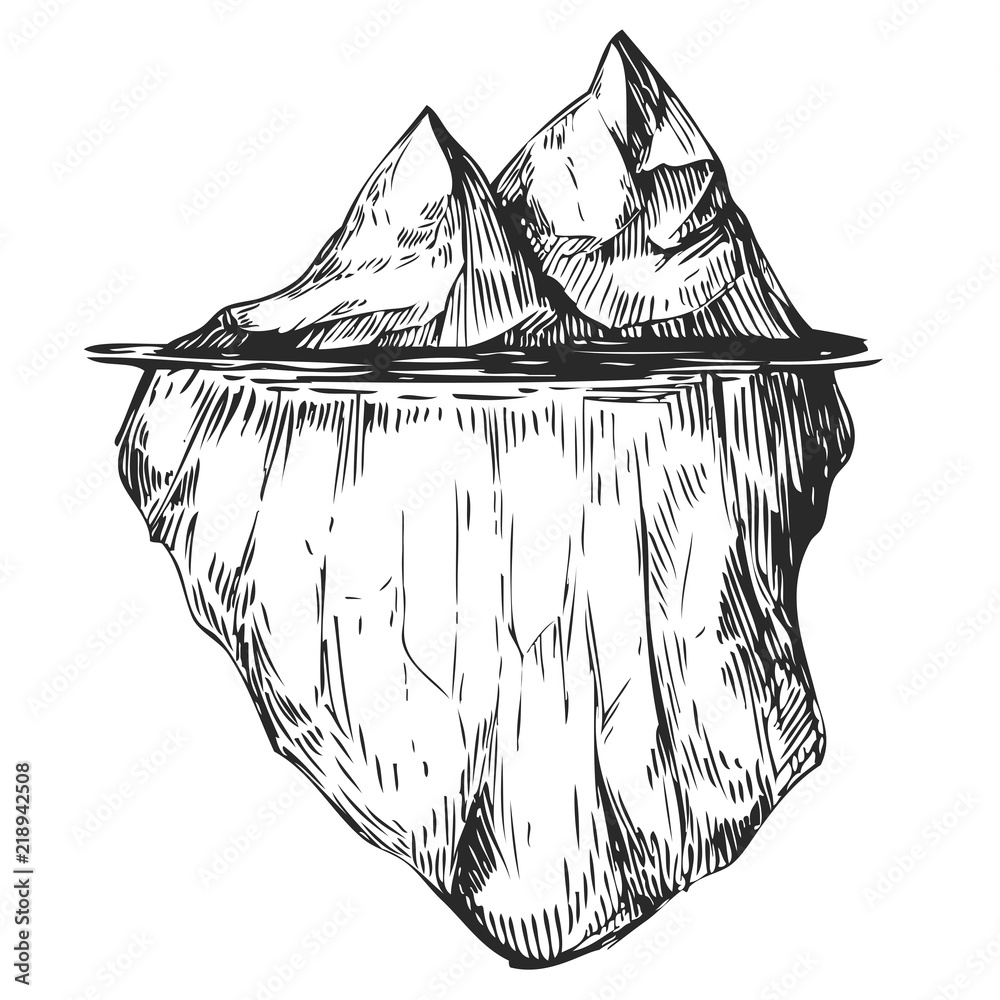 Arctic landscape. Iceberg. Hand drawn illustration converted to vector ...