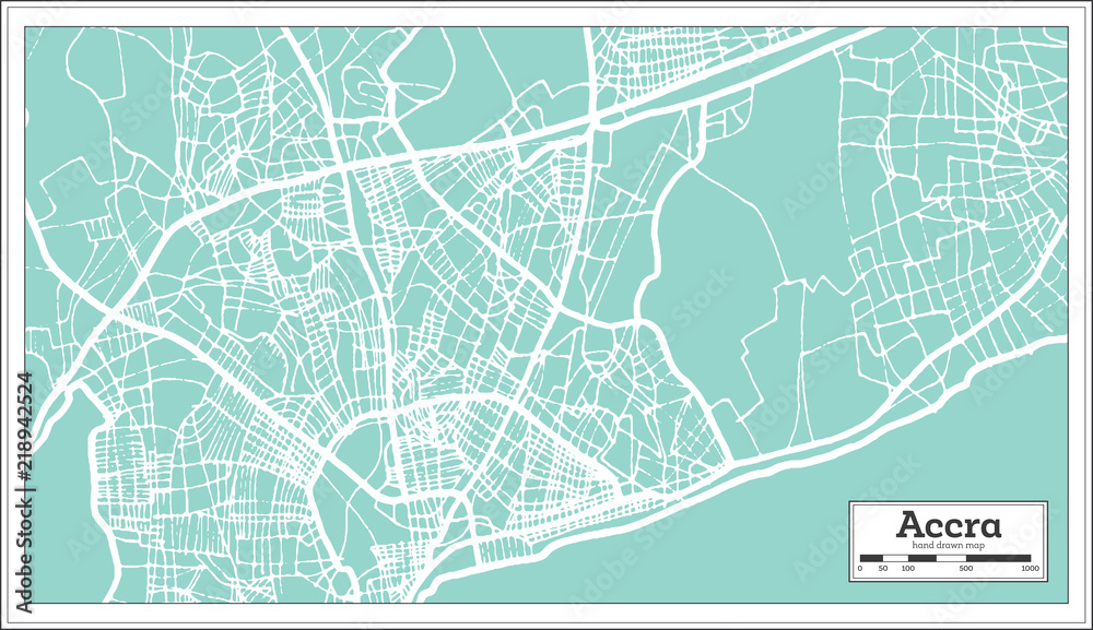 Accra Ghana City Map in Retro Style. Outline Map. Stock Vector | Adobe ...