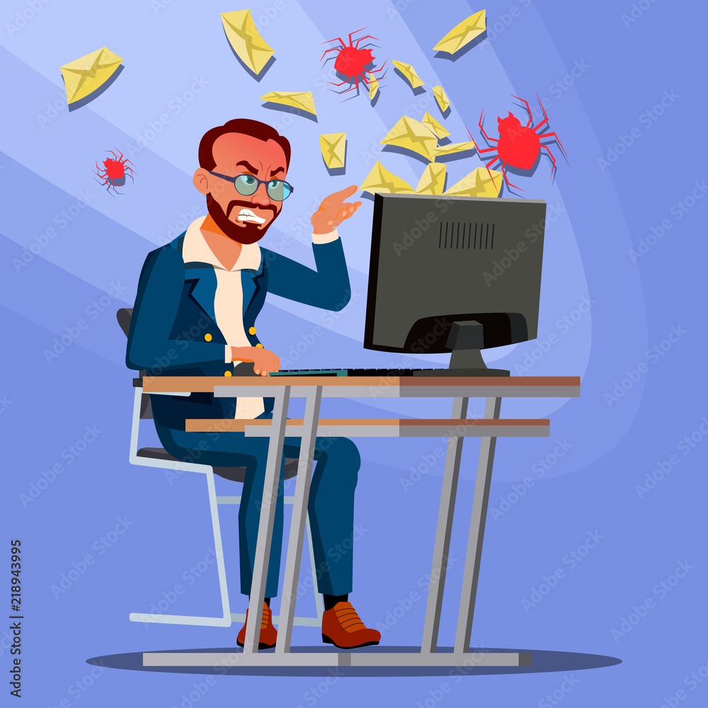 Spam Virus Concept Vector. Man. Internet Technology. Online Mail Attack ...