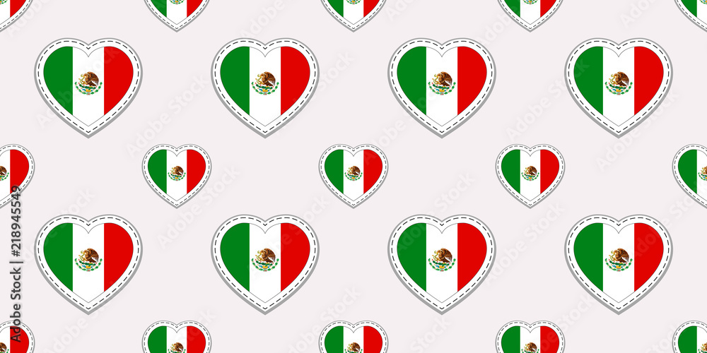 Mexico flag seamless pattern. Vector Mexican flags stickers. Love ...