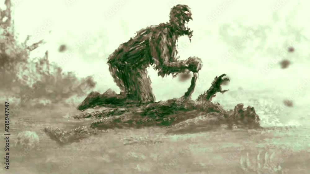 Spooky zombie apocalypse. Animation horror fantasy genre. Angry undead ...