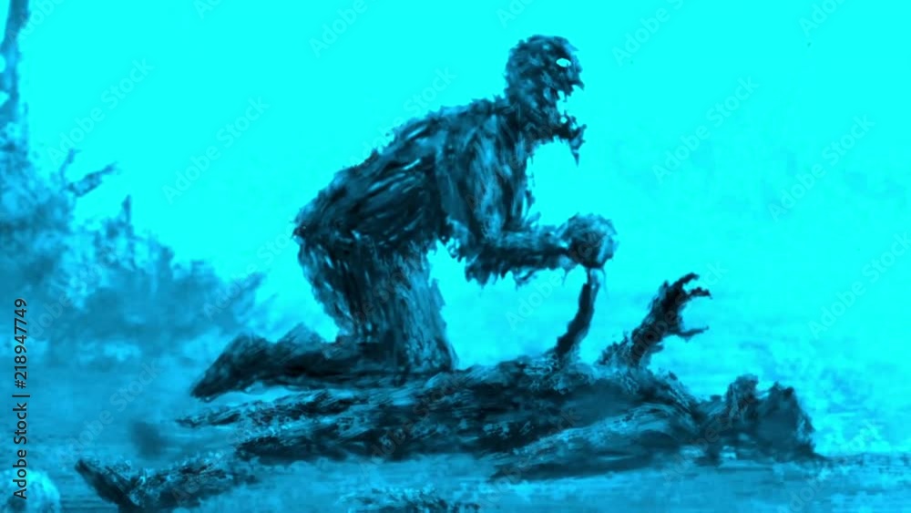 Angry zombie sits and eats prey. 2D animation in horror genre. Scary ...