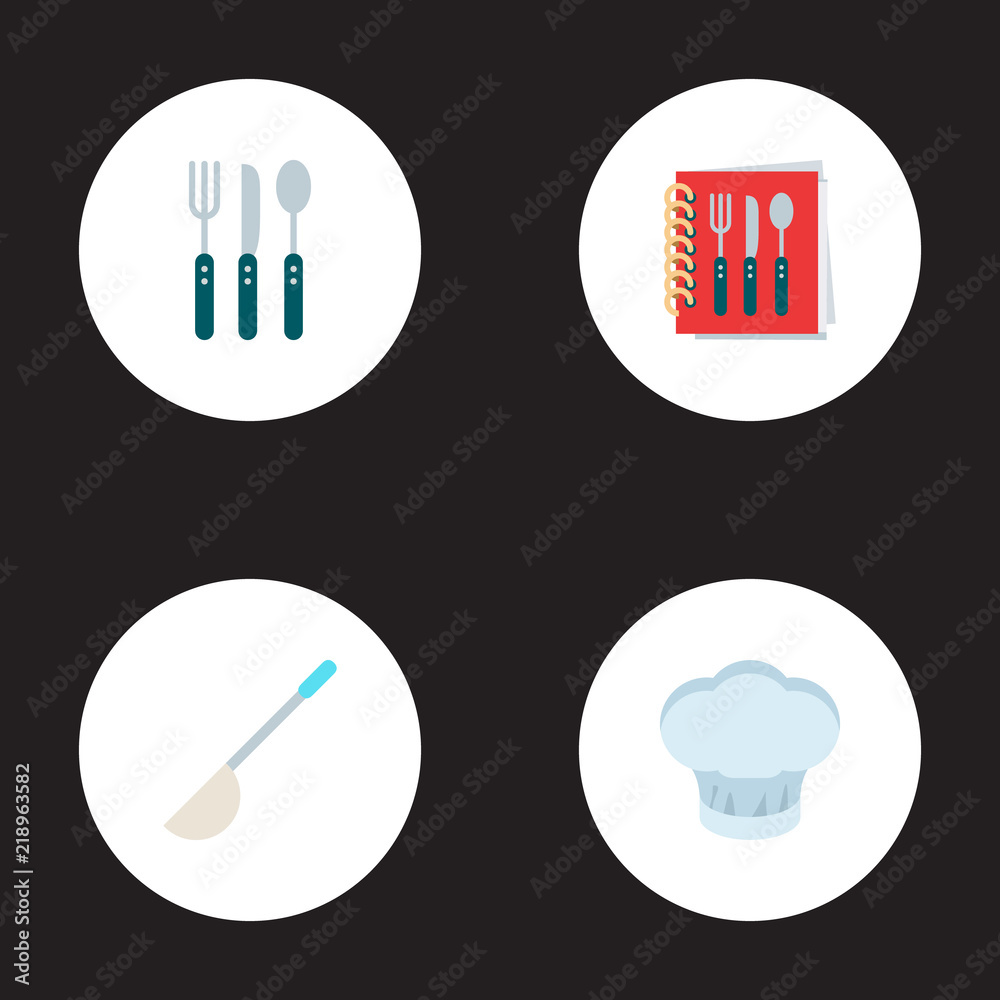 Set of kitchen icons flat style symbols with cooking cap, ladle ...