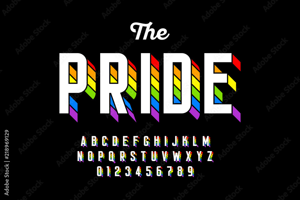 Rainbow flag colors font, colorful alphabet letters and numbers Stock ...