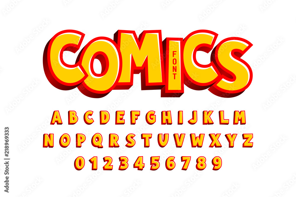 Comics style font, alphabet letters and numbers Stock Vector | Adobe Stock