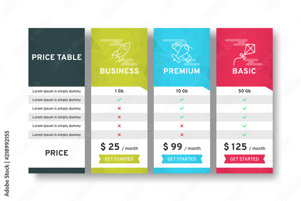 Vetor de Price table for websites and applications. Template of tariffs ...