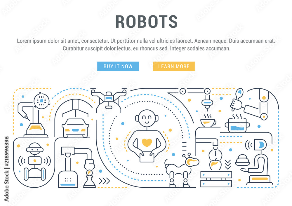 Linear Banner of Robots. Stock Vector | Adobe Stock