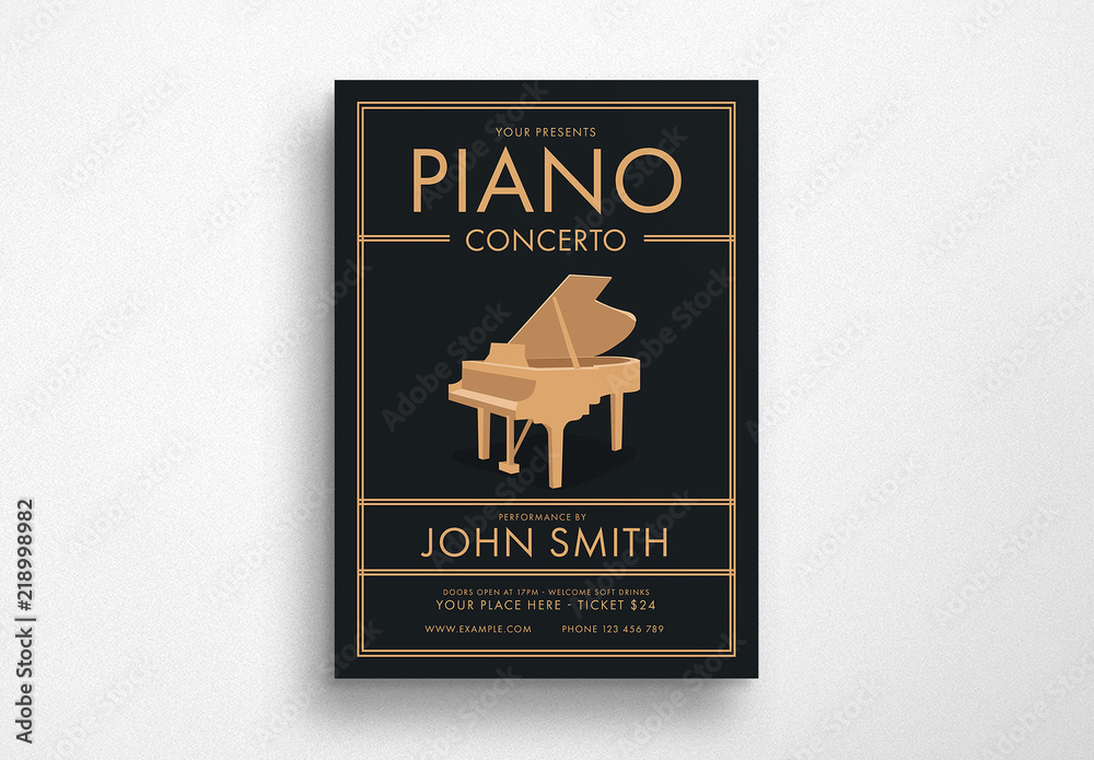 Music Flyer Layout with Piano Illustration Stock Template | Adobe Stock