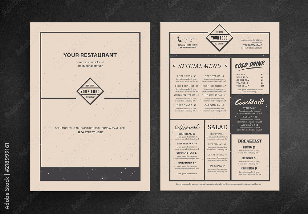 Vintage-Style Restaurant Menu Layout Stock Template | Adobe Stock