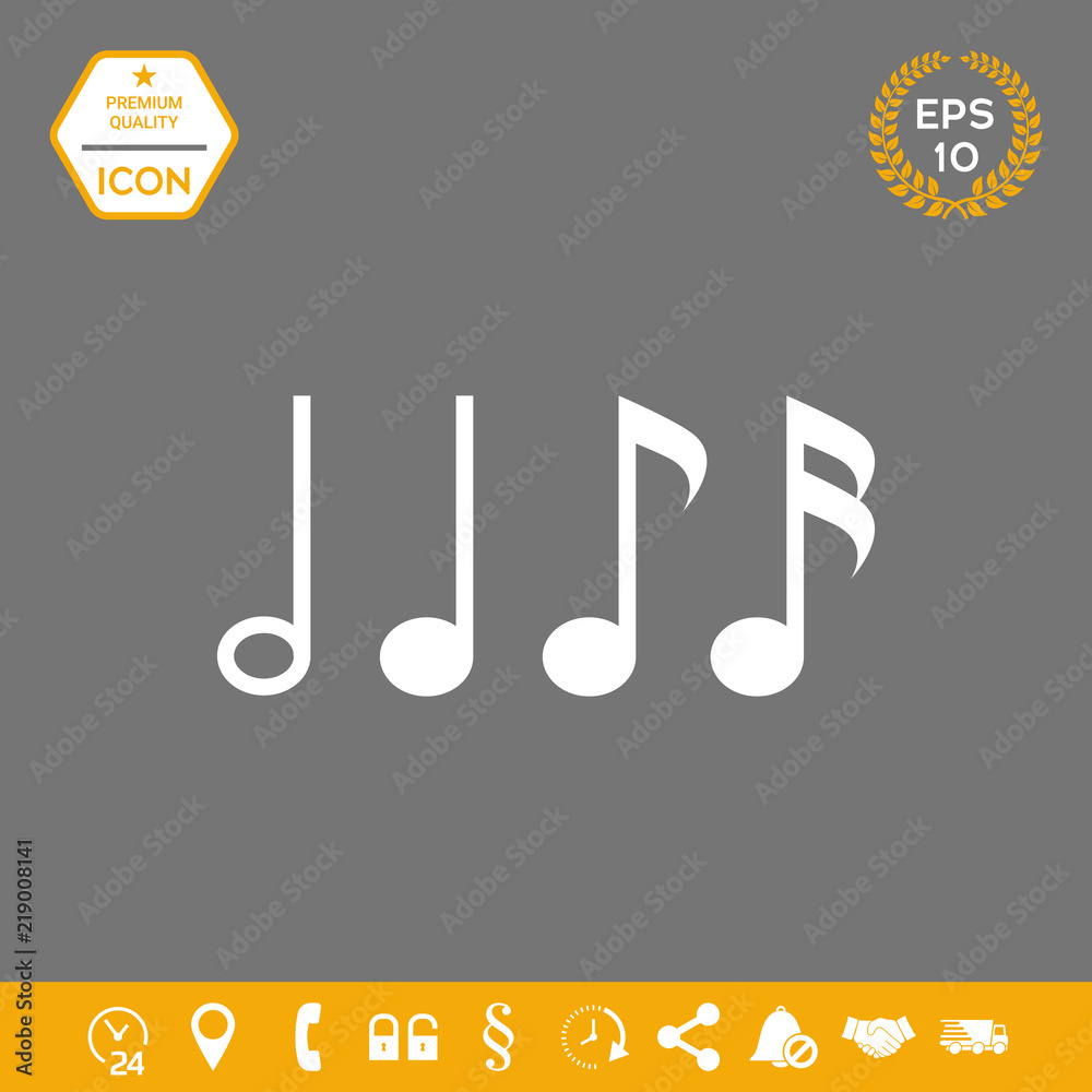 Symbol of Music, notes. Sixteenth note, Eighth note, quarter note and ...