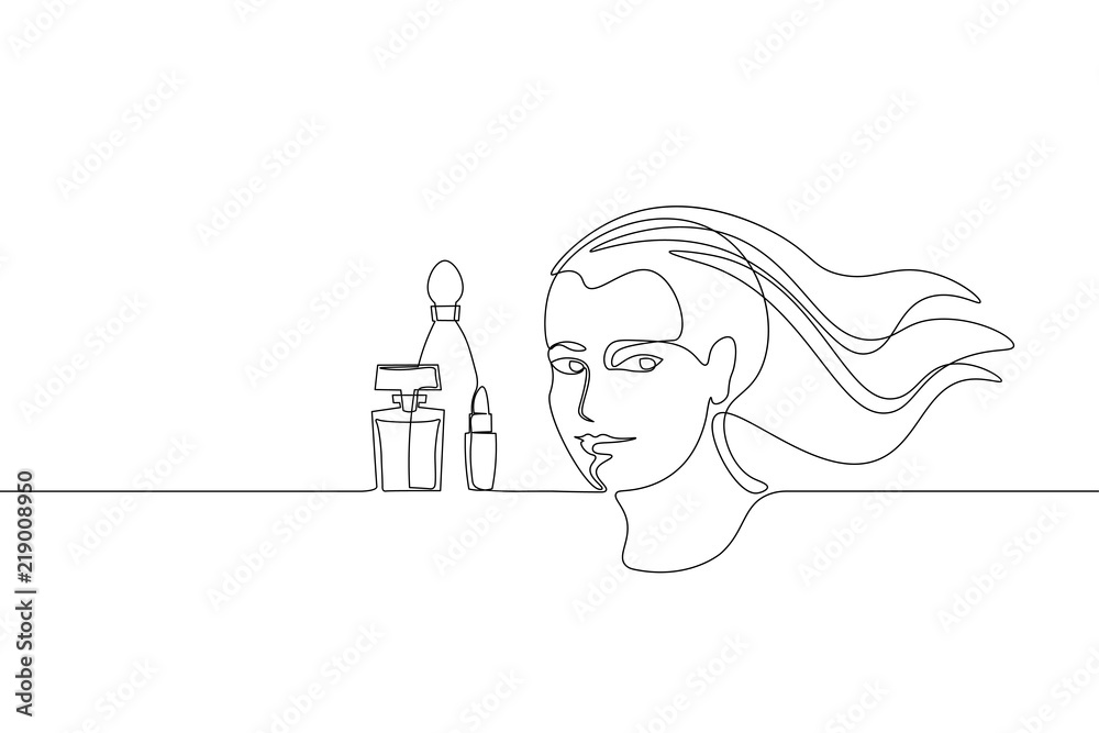 Continuous one single line art girl face concept. Beautiful woman ...