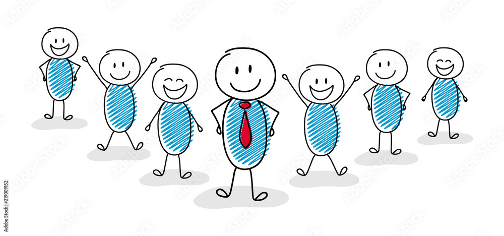 Business image showing group of cartoon characters with leader. Vector ...