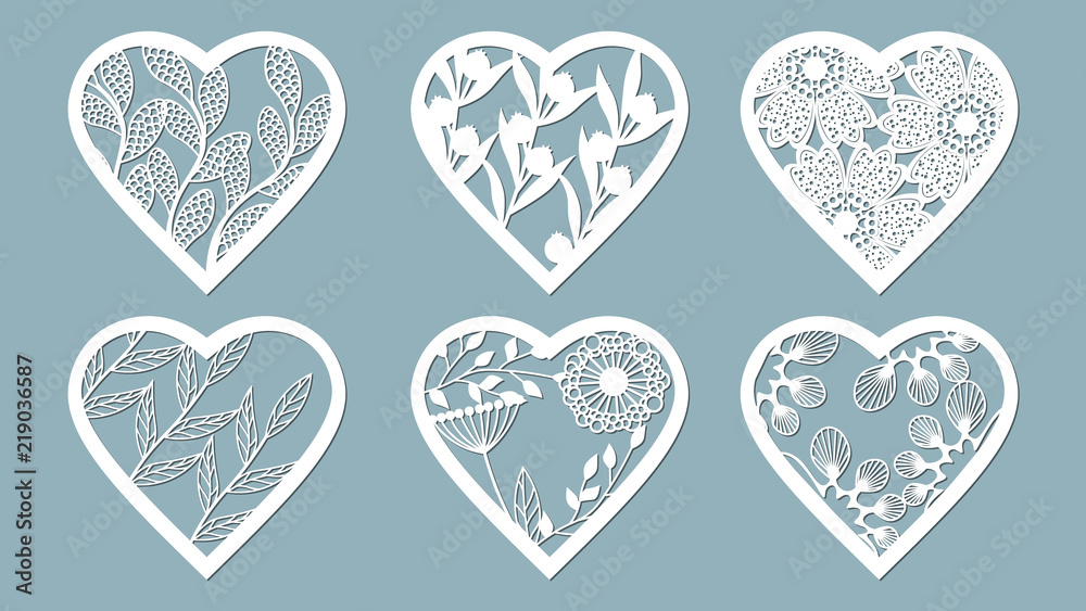 Set stencil hearts with flower. Template for interior design ...