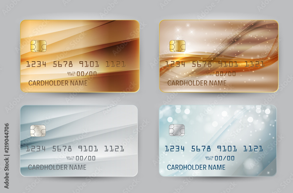 Gold and Silver Wave Bank Card blank model template top view with ...