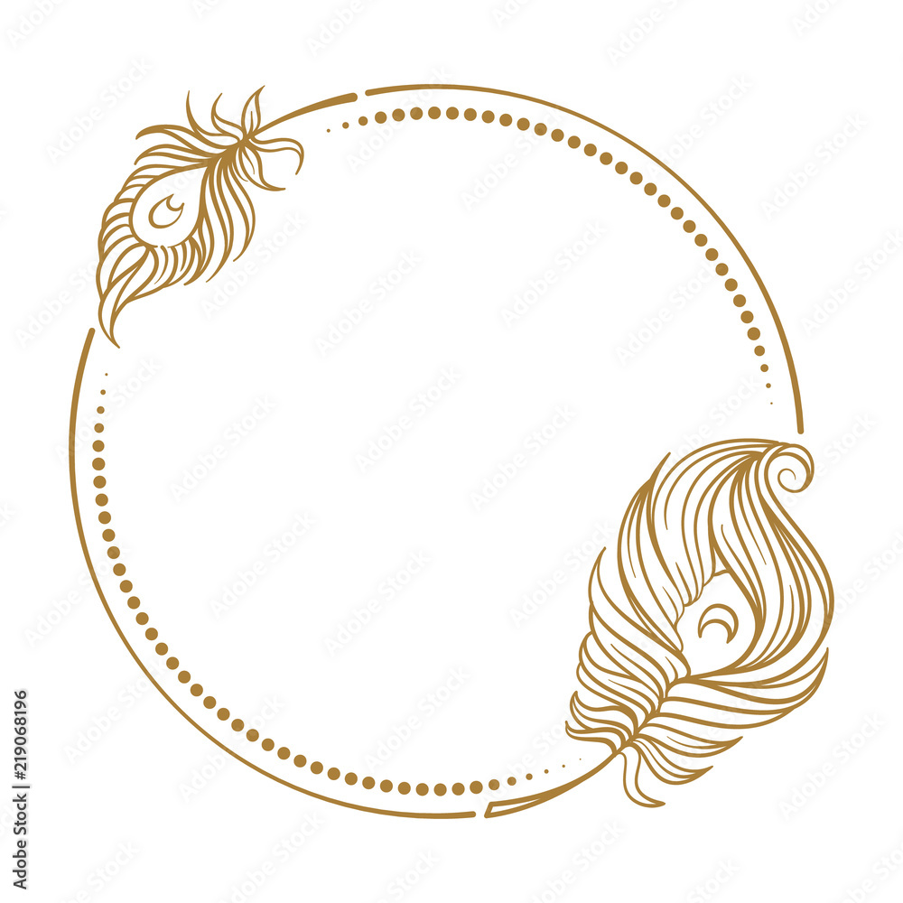 Vector round dotted frame frame with peacock feathers decoration Stock ...